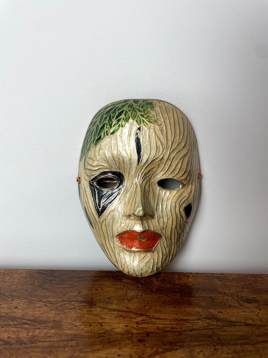 Vintage Brass-enamel Mask Hand-painted Italian Wall Decor Maximalist ...