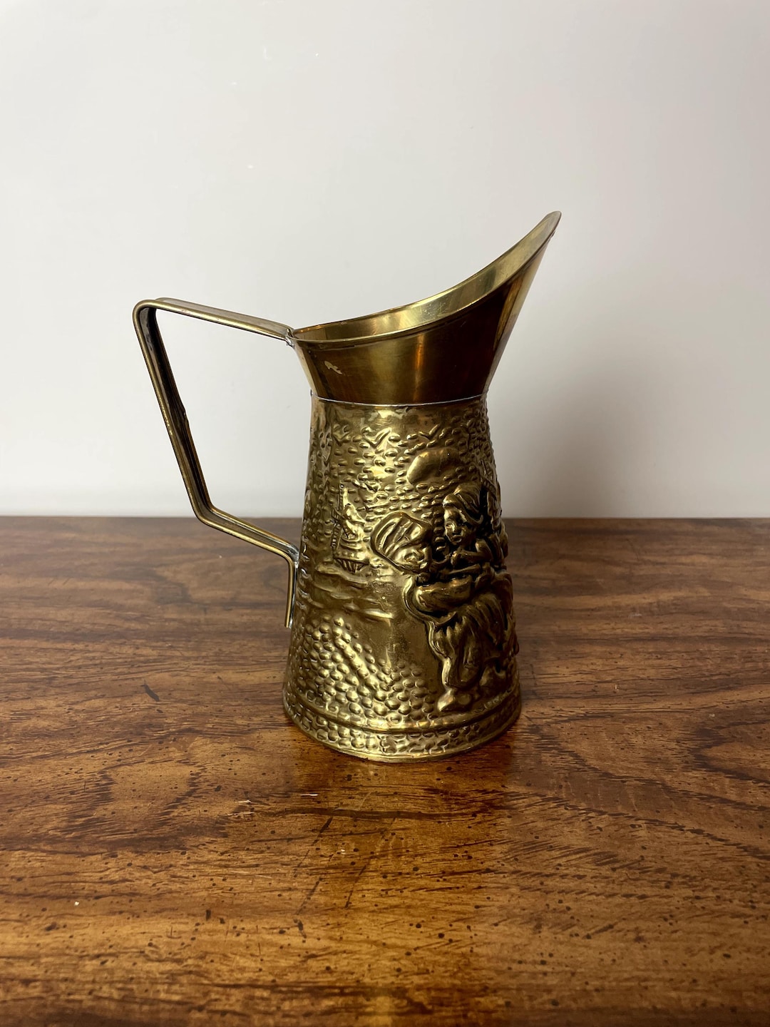 Vintage Hammered Brass Water Pitcher | Made in England Pub Scene Design ...