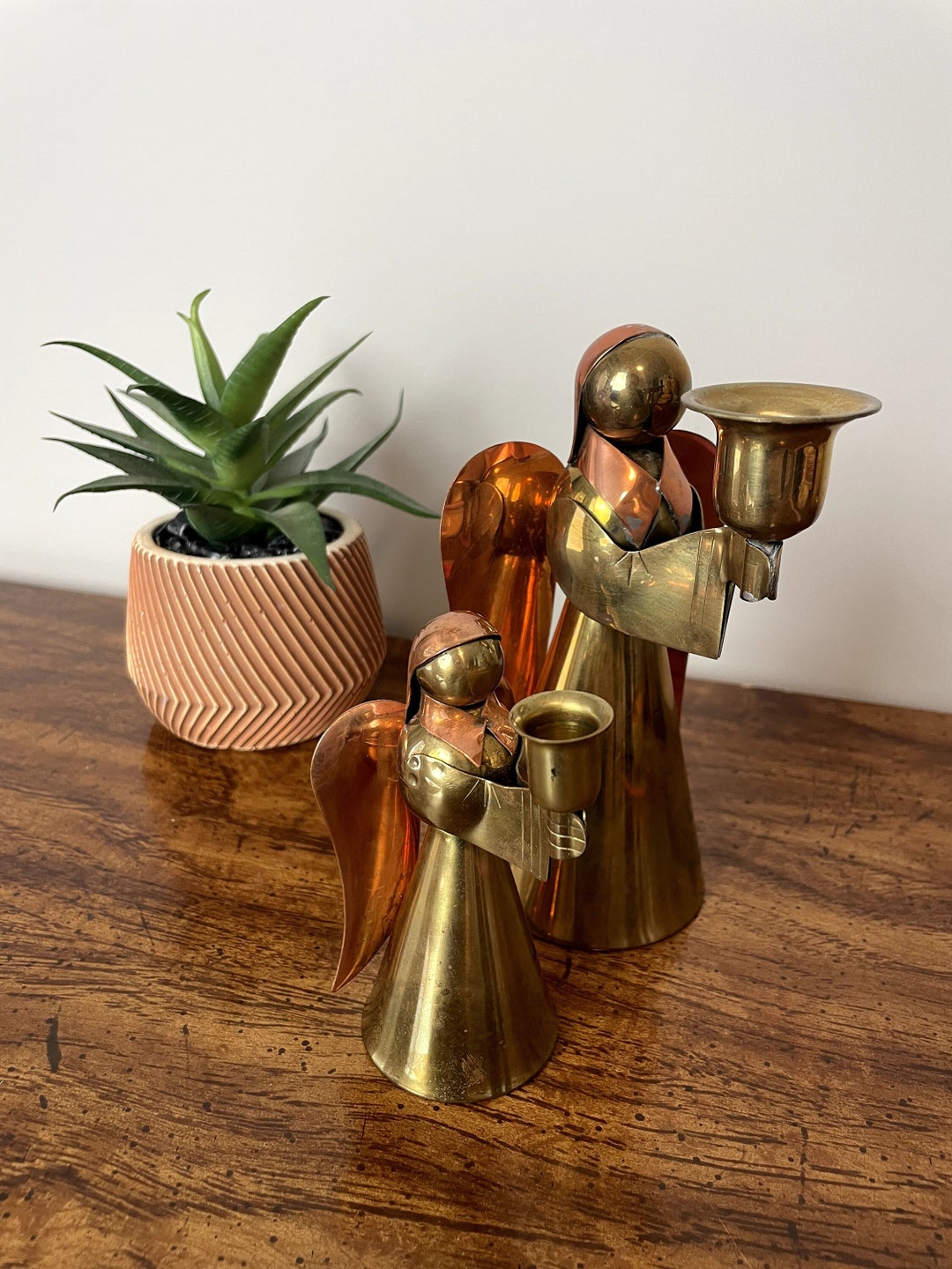 Vintage 1960s Copper and Brass Angel Candle Holders | Two-tone ...