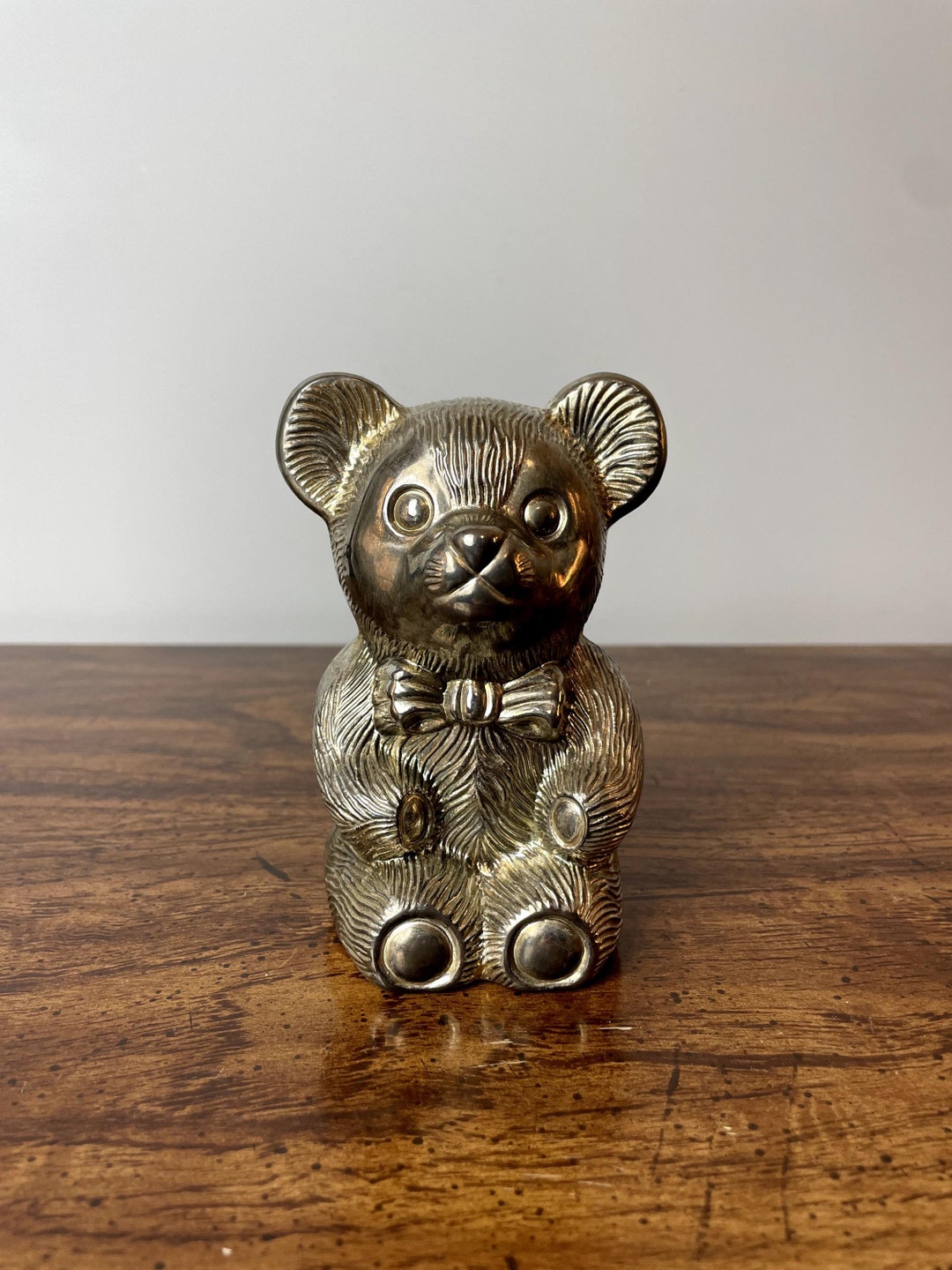 Vintage Silver Plated Teddy Bear Coin Bank | EP Zinc Collectible ...