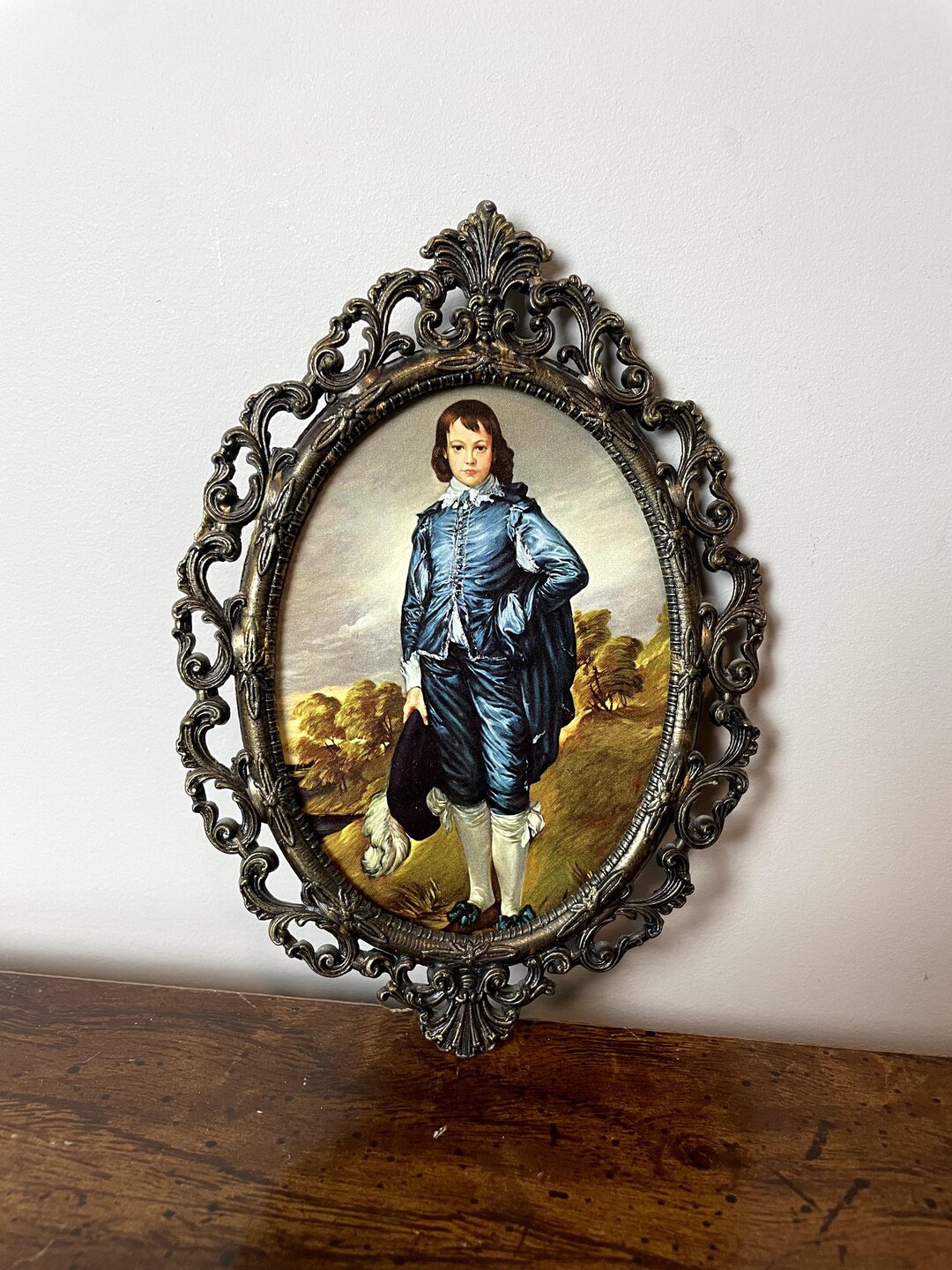 19th Century the Blue Boy Portrait in Gilt Ribbon Brass Bronze Frame ...