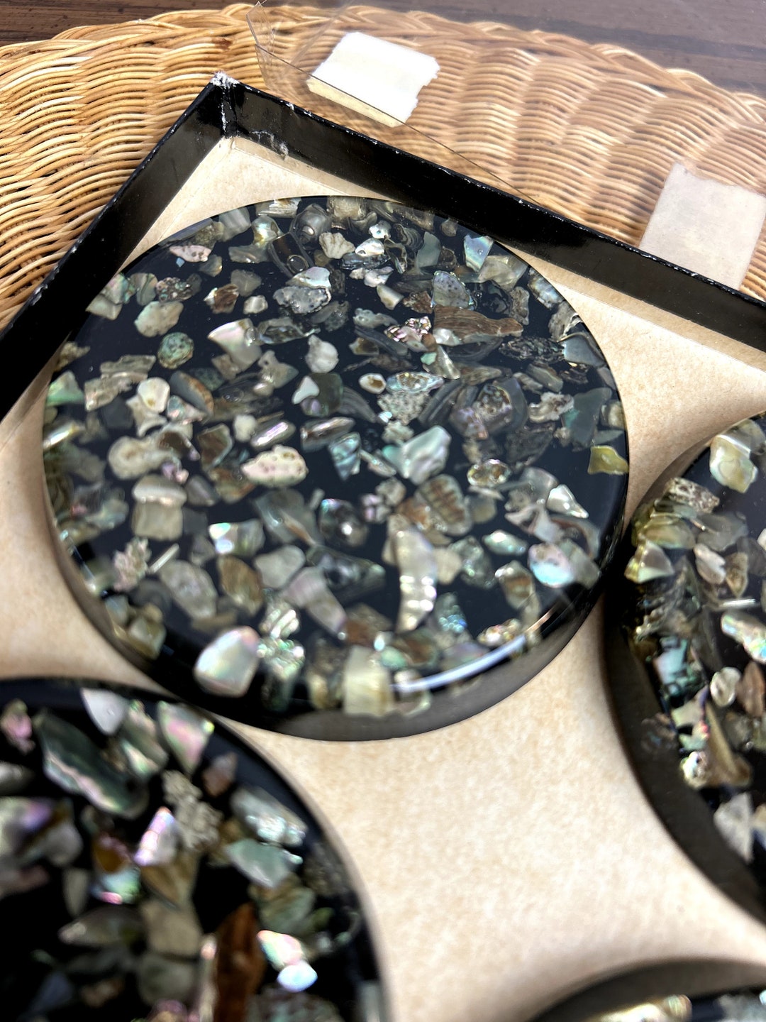 Vintage 1970's Abalone Shell Resin Coasters Set | Handmade California ...