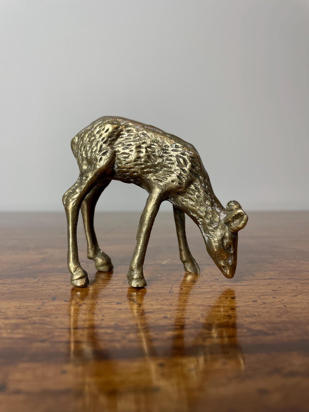 Vintage MCM Brass Spotted Doe Fawn Deer Figurine | Small Deer Statue ...