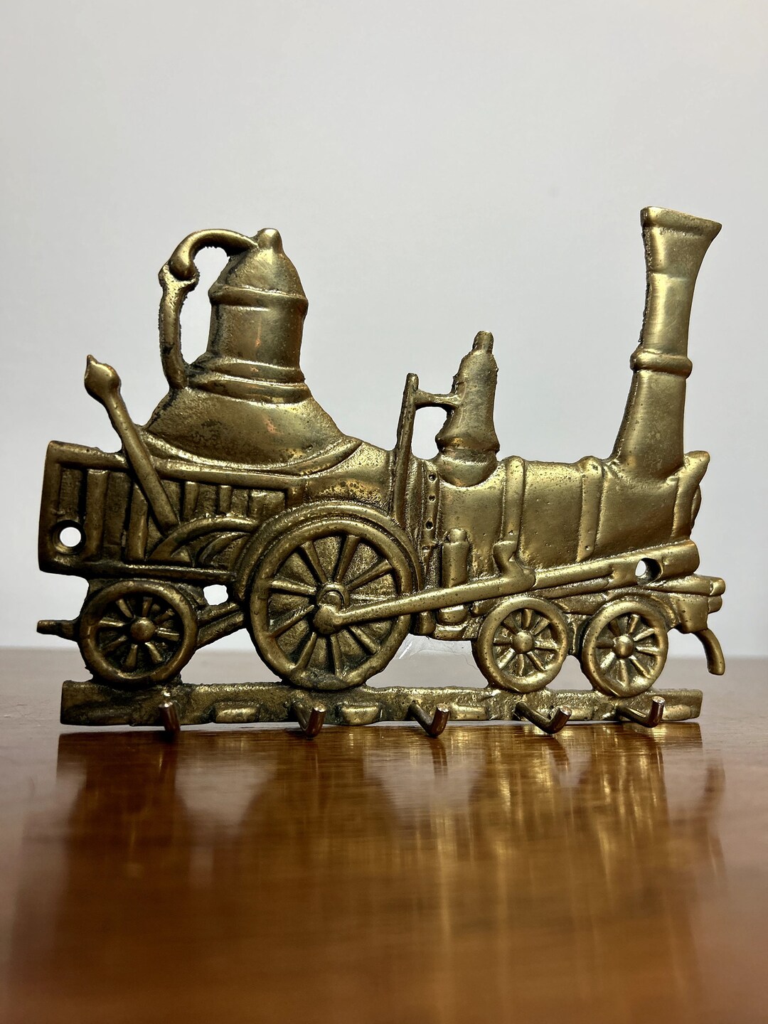 Vintage Gold Tone Brass Train Key Holder | Wall Hanging Entryway With 5 ...