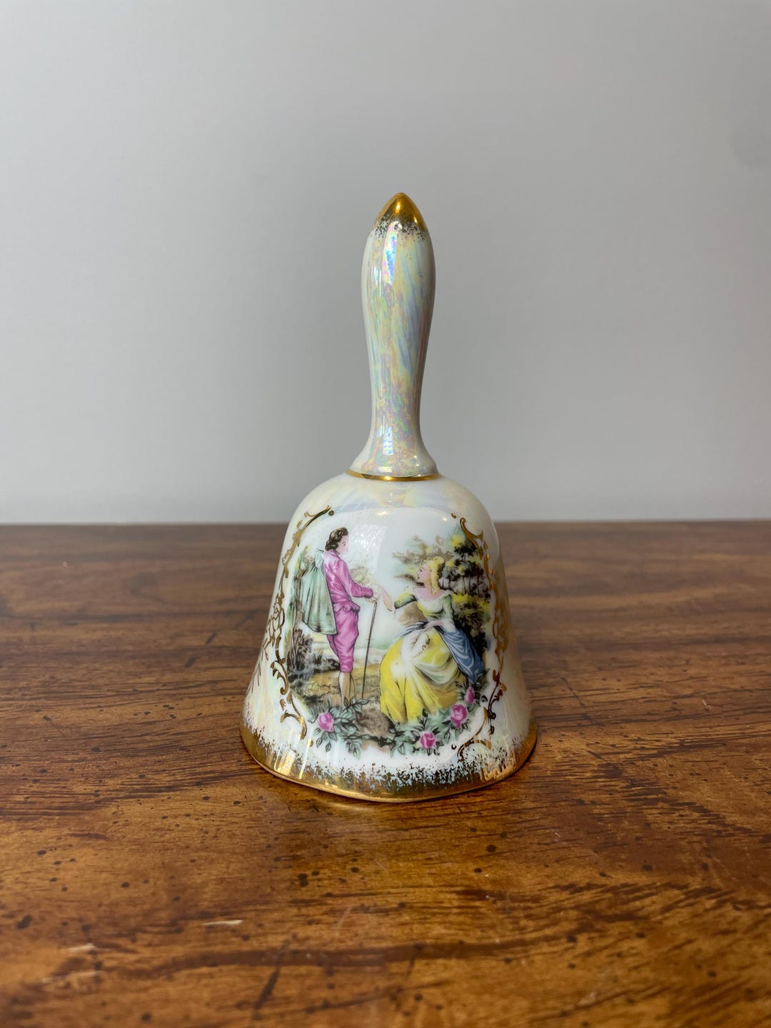 Vintage Japanese Lusterware Porcelain Bell W/ Courting Couple Design ...