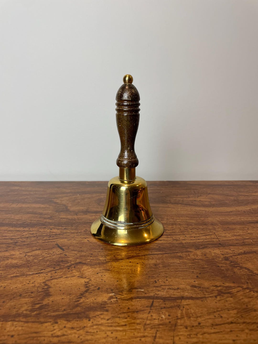 Vintage Solid Brass Hand Bell | Wood Handled School Bell | Dinner Bell ...