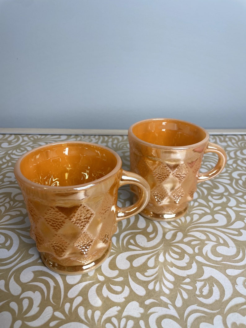 Vintage Kimberly Peach Lusterware Coffee Mugs | 2pcs Fire King Anchor ...