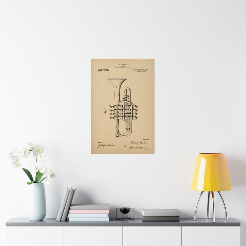 Art Deco Poster, Rare and Unusual Brass Instrument, Four Valve Cornet ...