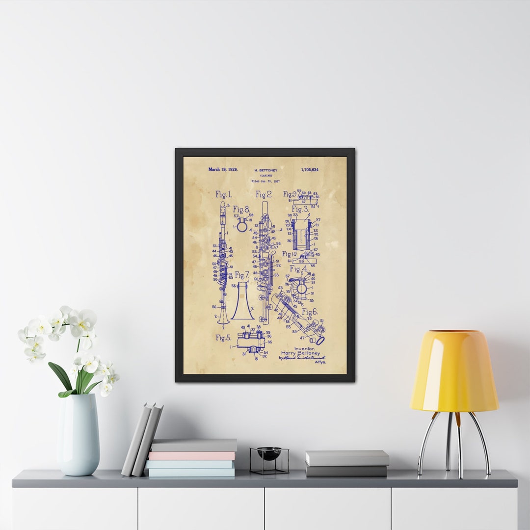 Clarinet Teacher Gift, Vintage Woodwind Poster, Clarinet Patent Drawing ...