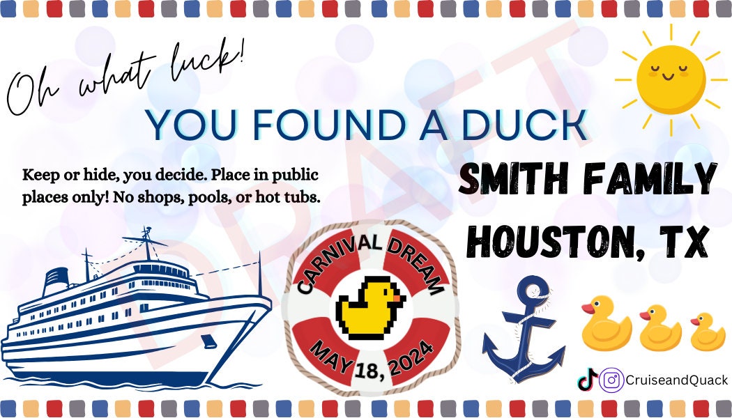 FREE GIFT** Cruising Ducks With Personalized Tags - Carnival/royal ...