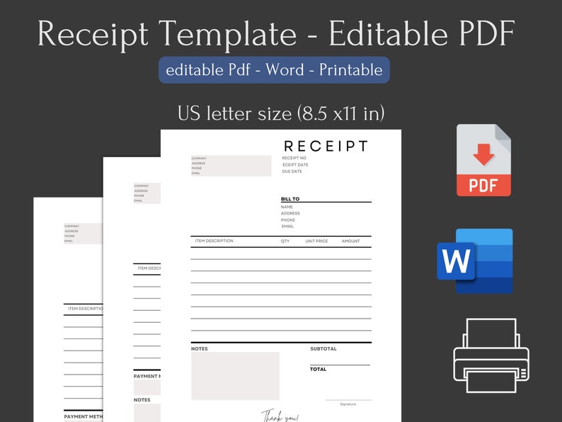 Receipt Template, Editable Receipt Template, Small Business Template ...