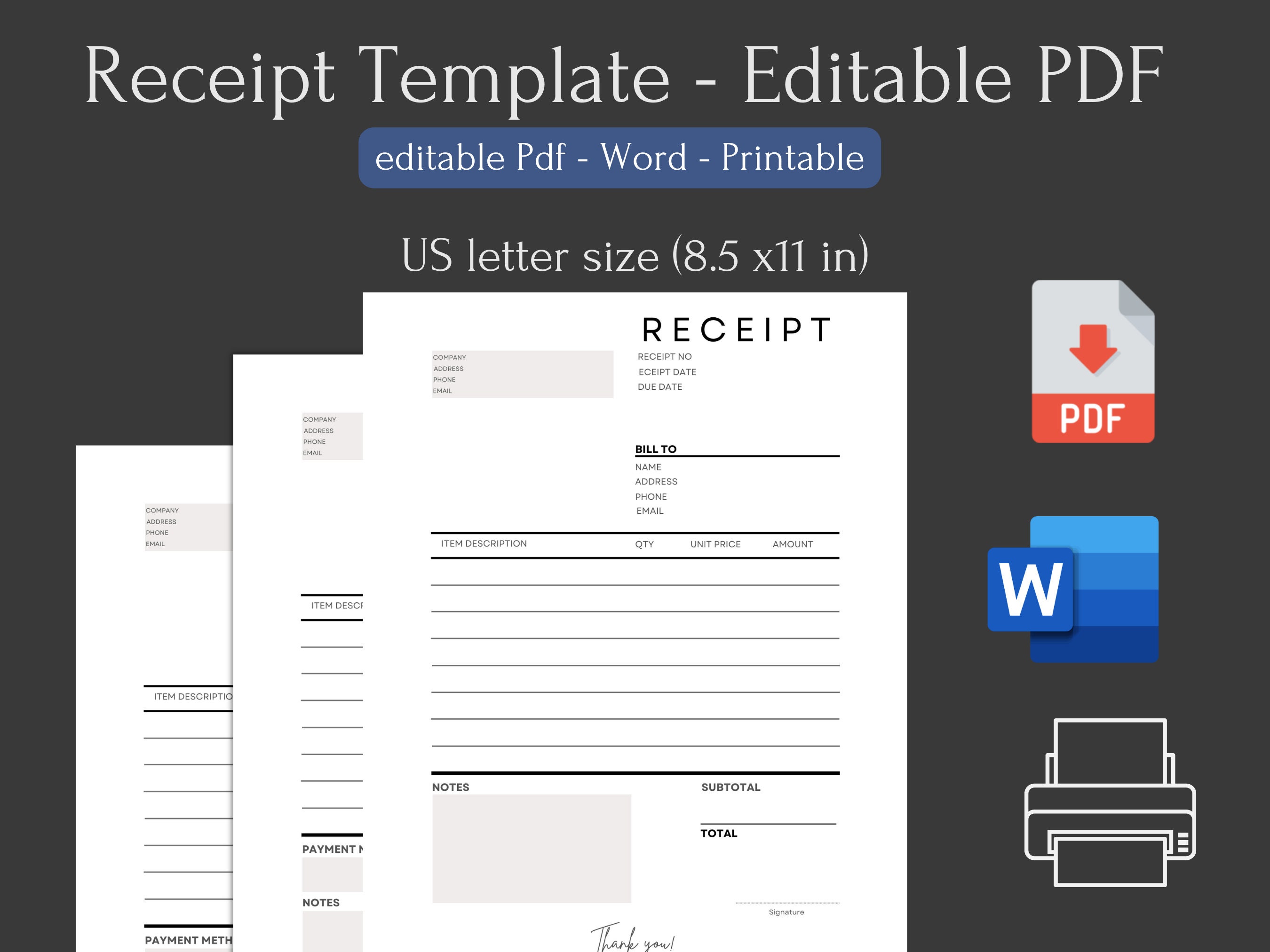 Receipt Template, Editable Receipt Template, Small Business Template ...