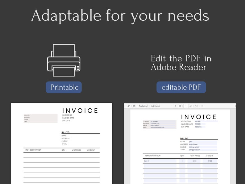 Invoice Template, Editable Invoice Template, Business Invoice ...