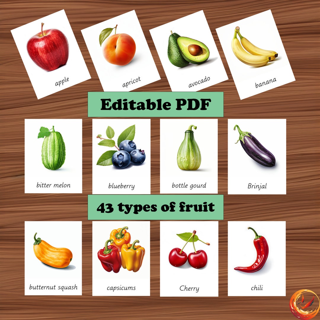 Fruit Fruits for Children Kids 43 Editable Montessori Cards - Etsy