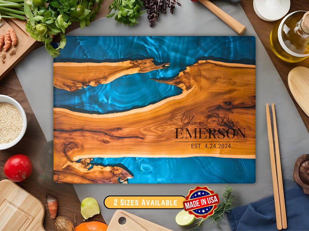 Personalized Glass Charcuterie Board, Epoxy River Resin Cutting Board ...