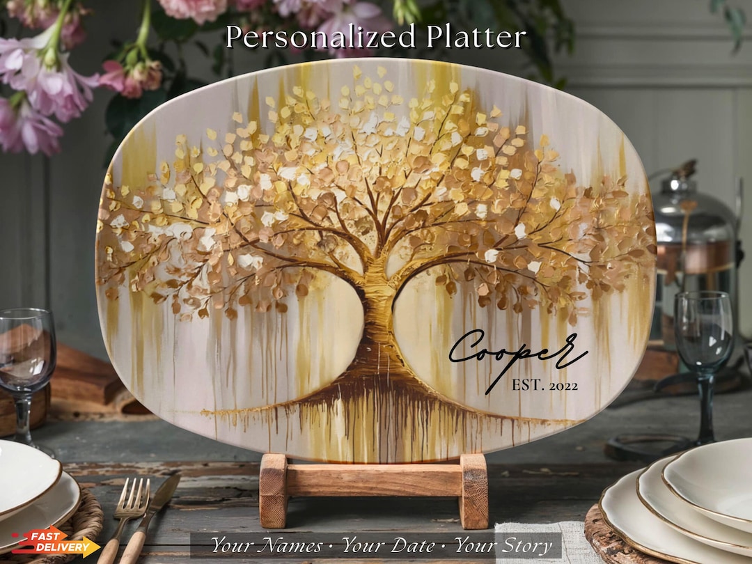 Personalized Gold Tree of Life Serving Platter – Custom Name Tray ...