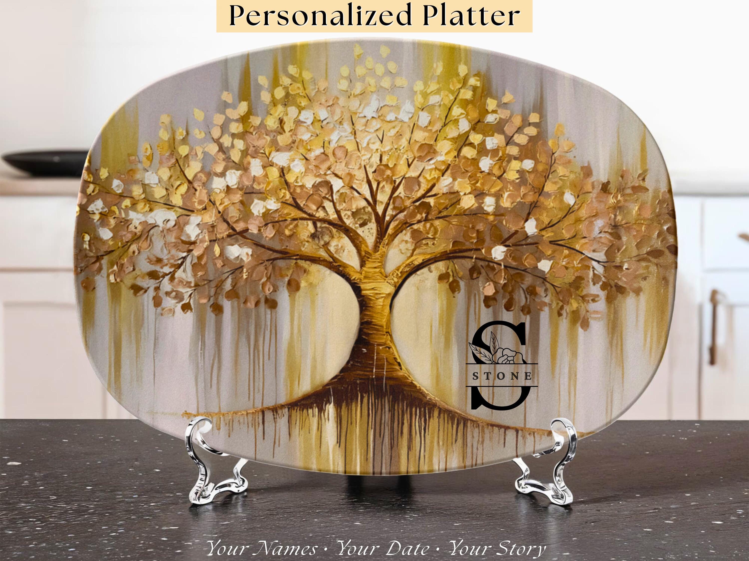 Personalized Gold Tree of Life Serving Platter – Custom Name Tray ...