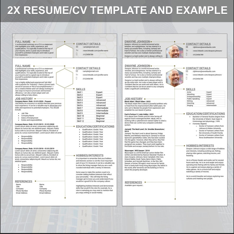 Modern Creative Resume CV Template Design Package for Word - Etsy