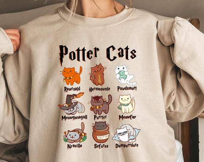 Potter Cats Shirt Funny Cute Magical Cats Sweatshirt Gift for Cat ...
