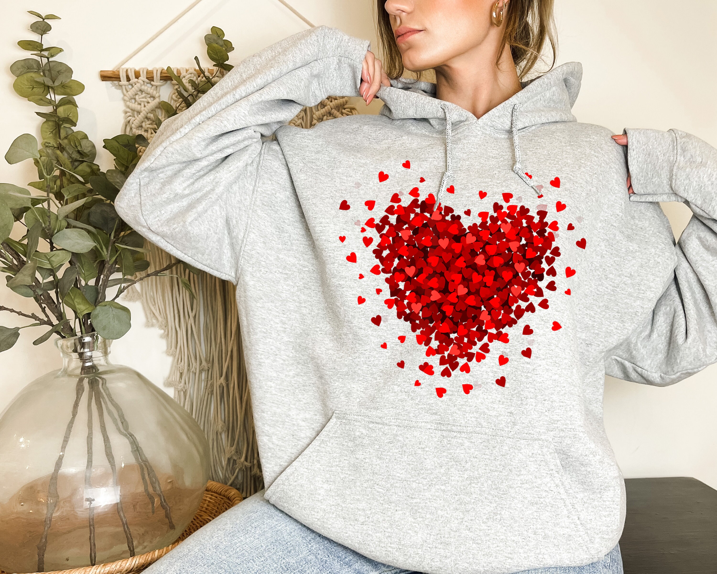Womens Red Heart Sweatshirt Red Glitter Heart Sweatshirt Love