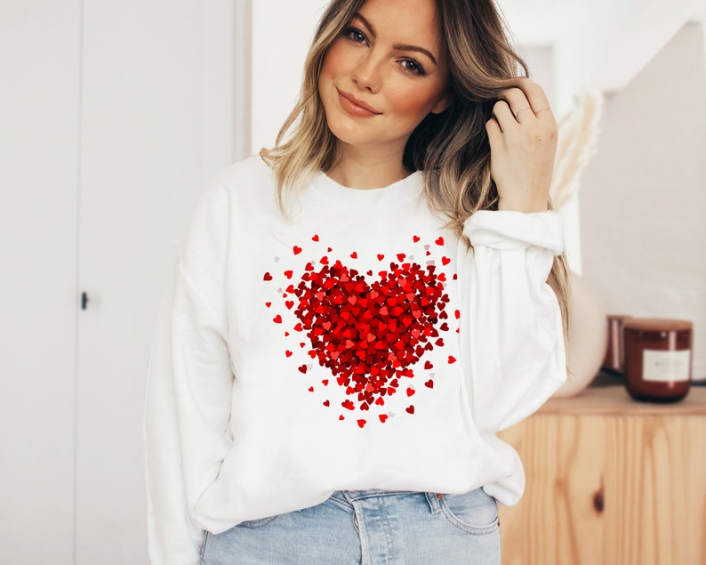Womens Red Heart Sweatshirt Red Glitter Heart Sweatshirt Love