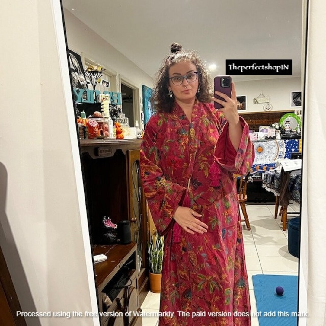 Pink Bird Velvet Banyan Fabric Kimono Cotton Velvet Robe Long, Original ...