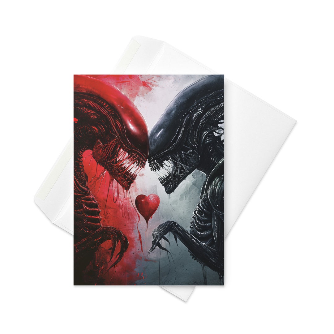 Alien Xenomorphs Touching Heads Valentine's Card Sci-fi, Unique ...