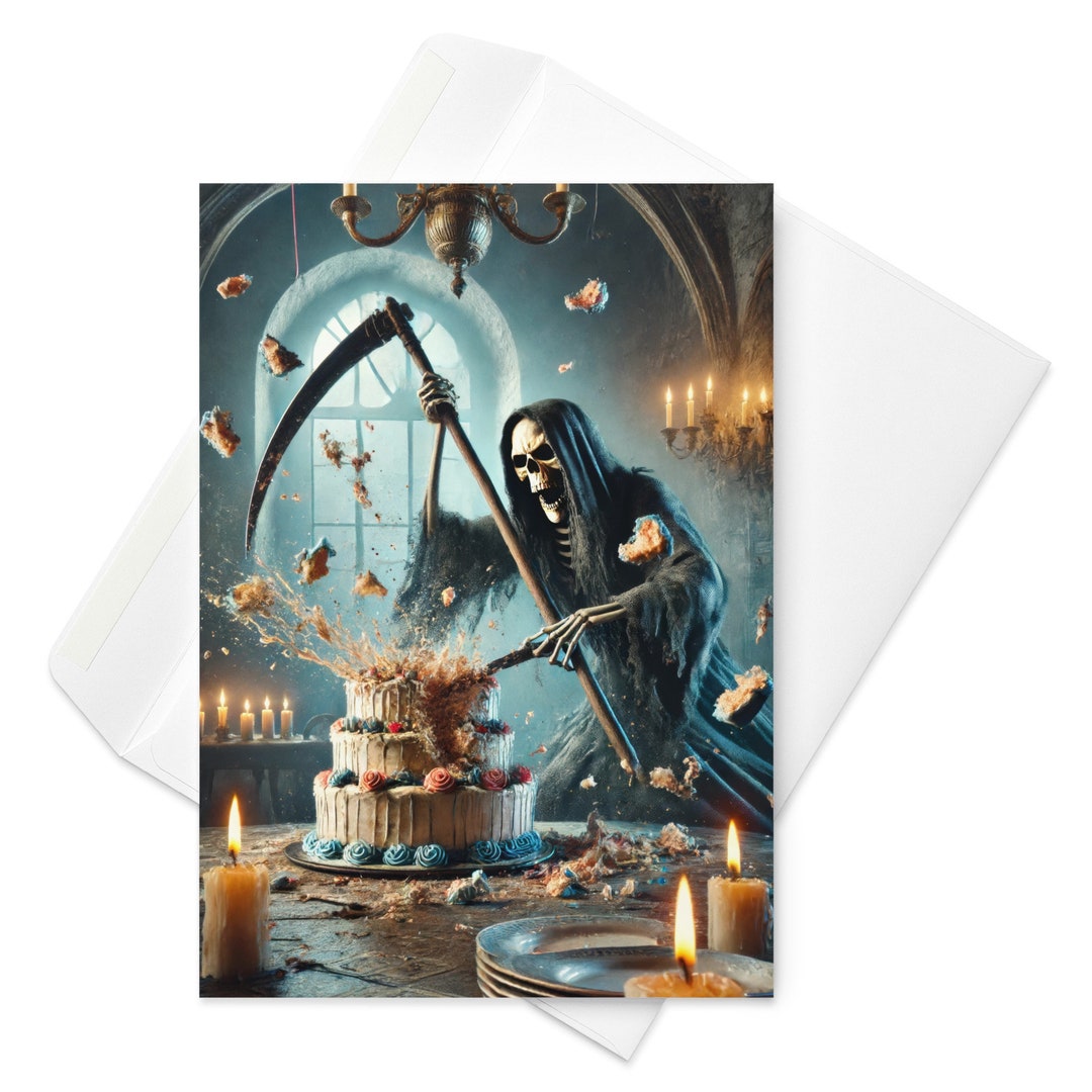 Cake Slayer Gothic Death Birthday Card Spooky Humor, Unique Greeting ...