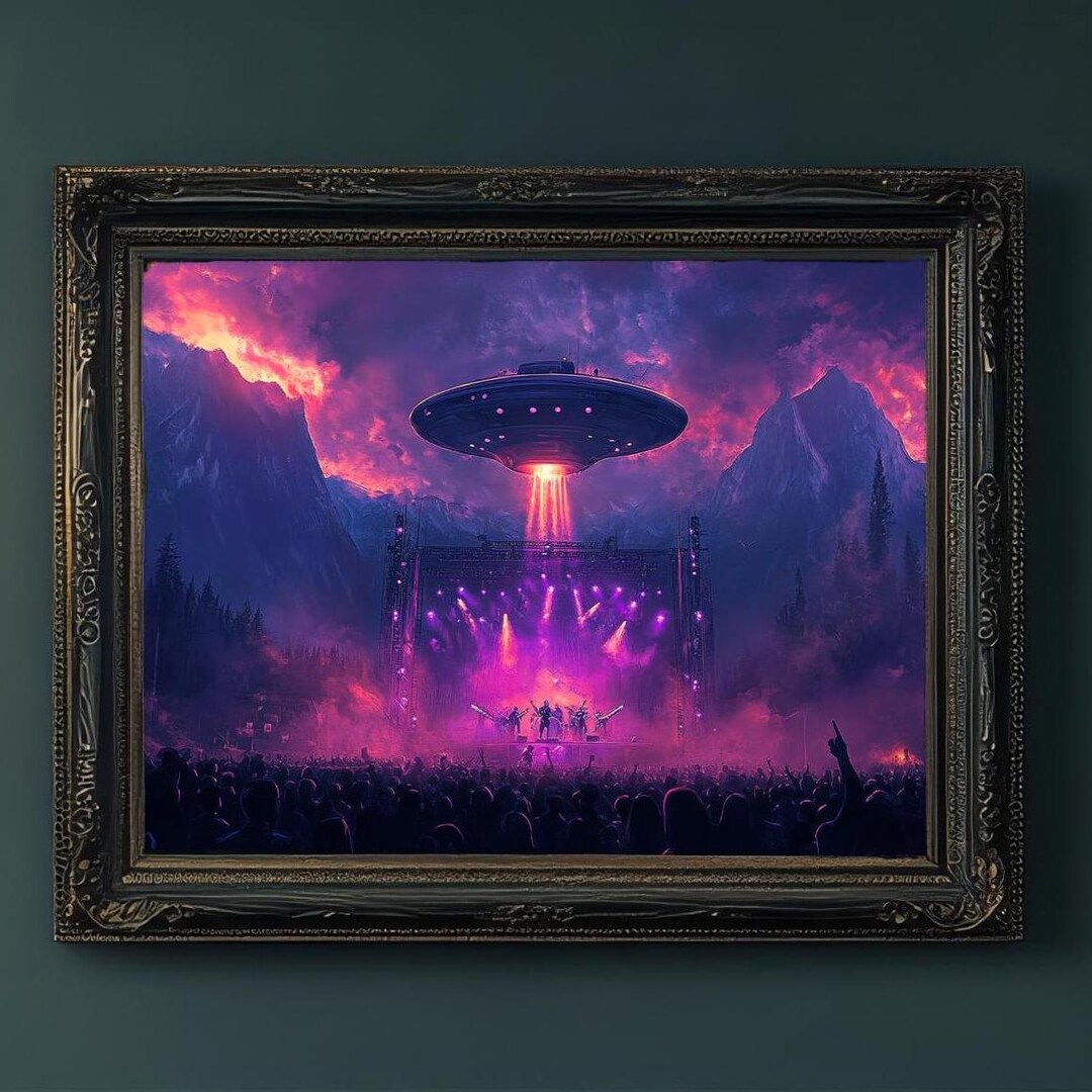 Cosmic Encore Gothic UFO Art Print Rock Festival Alien Abduction ...