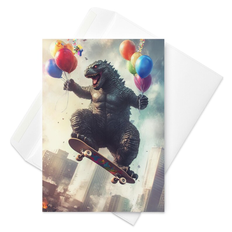 Urban Rampage: Godzilla on a Skateboard Funny Gothic Birthday Card ...