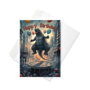 Birthday Bounce With Godzilla Card - Trampoline Fun, Balloons & City ...