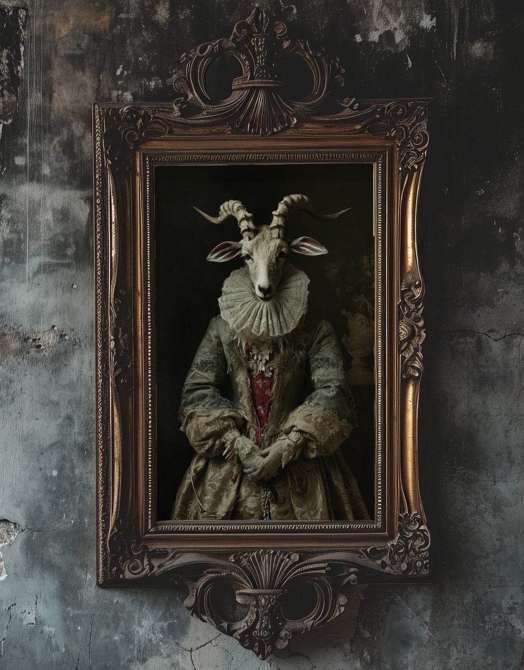 18th Century Gothic Goat Lady Portrait, Classic Mysterious Art Print ...