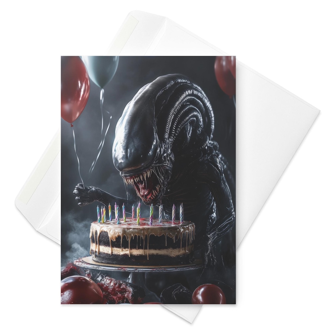Xenomorph Alien Birthday Card Gothic Horror Theme, Unique Dark Art ...