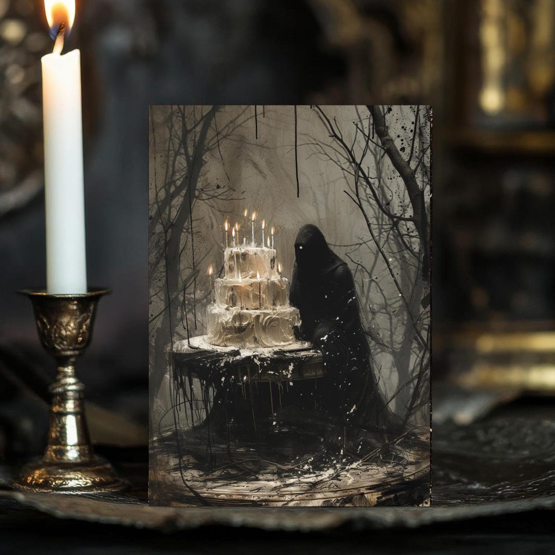 Ghastly Gathering - Gothic Ghoul & Cake Birthday Card, Dark Charm ...