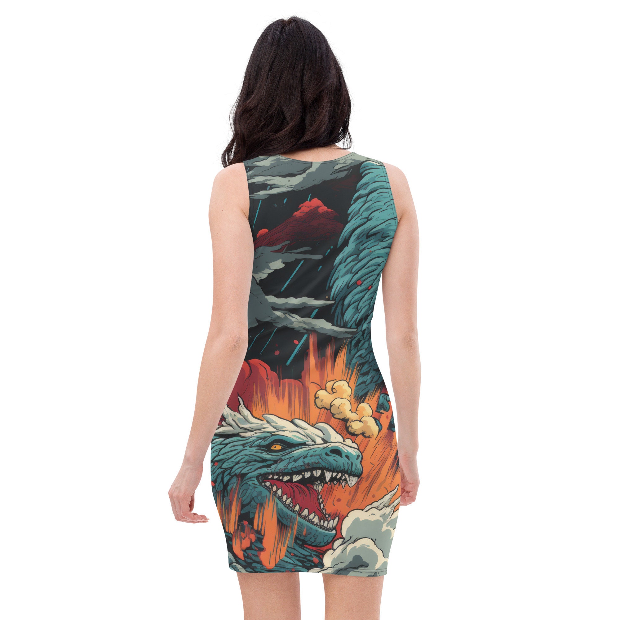 Godzilla Printed Fitted Dress Bold & Fabulous Designer Statement Piece ...