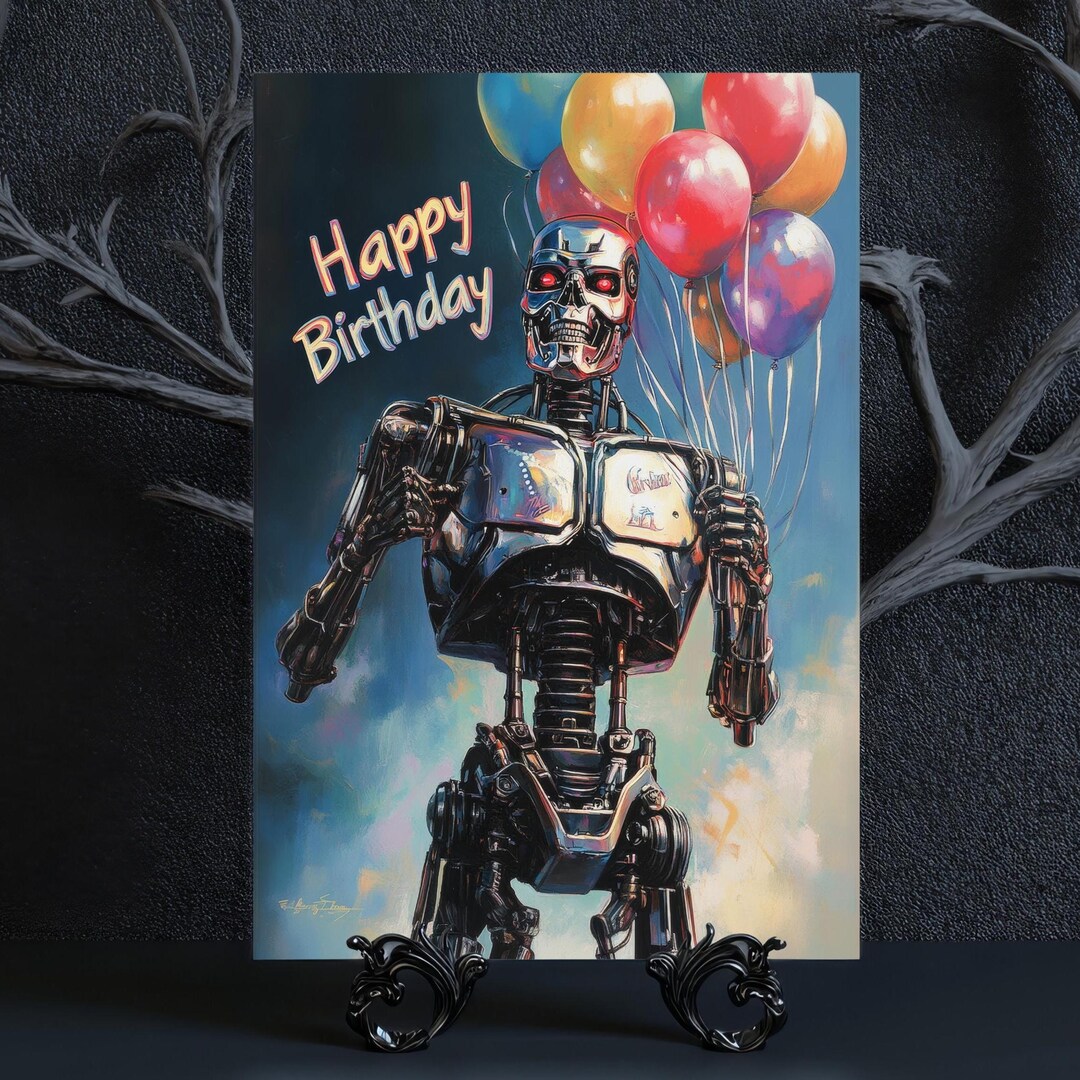 Terminator Birthday Card | Robot With Balloons | Funny Sci-fi ...