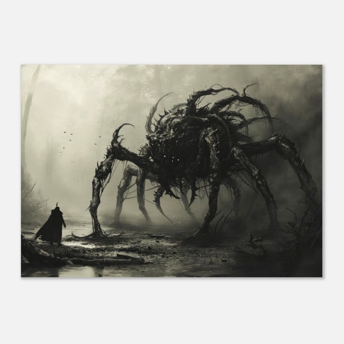 LIMITED EDITION Gothic Horror Art Print, Giant Spider Monster Vs Hero ...