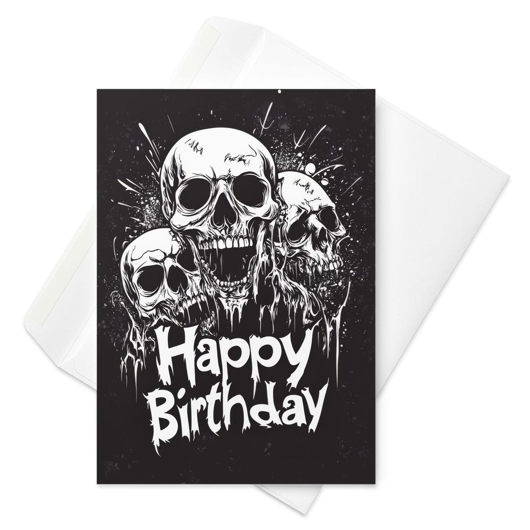 Skull Cake Birthday Card - Gothic Party Theme | Cool Macabre Greeting ...