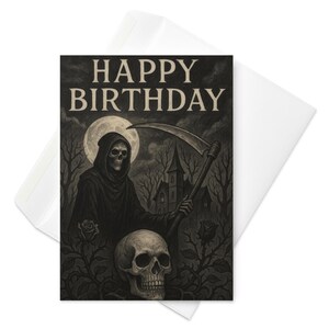 Grim Tidings Birthday – Gothic Birthday Card With Grim Reaper, Scythe ...