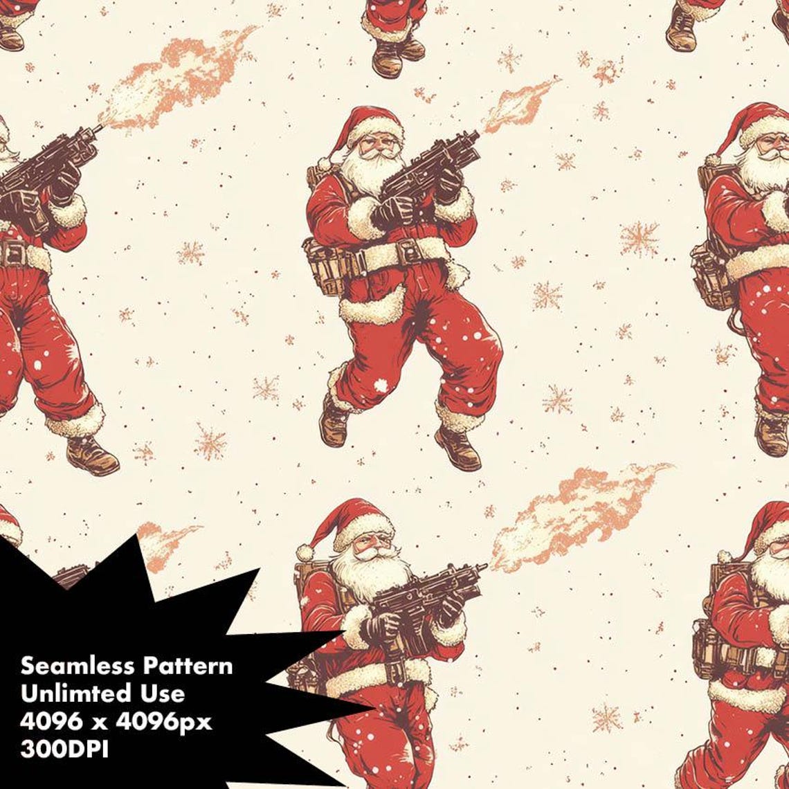 Santa With a Flamethrower Seamless Pattern - Hilarious Holiday Chaos ...