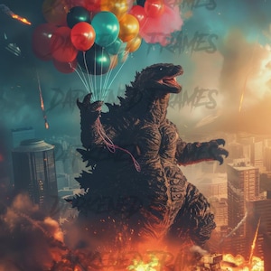 Godzilla Balloon Fiesta Digital Download - Fun Monster Art for ...