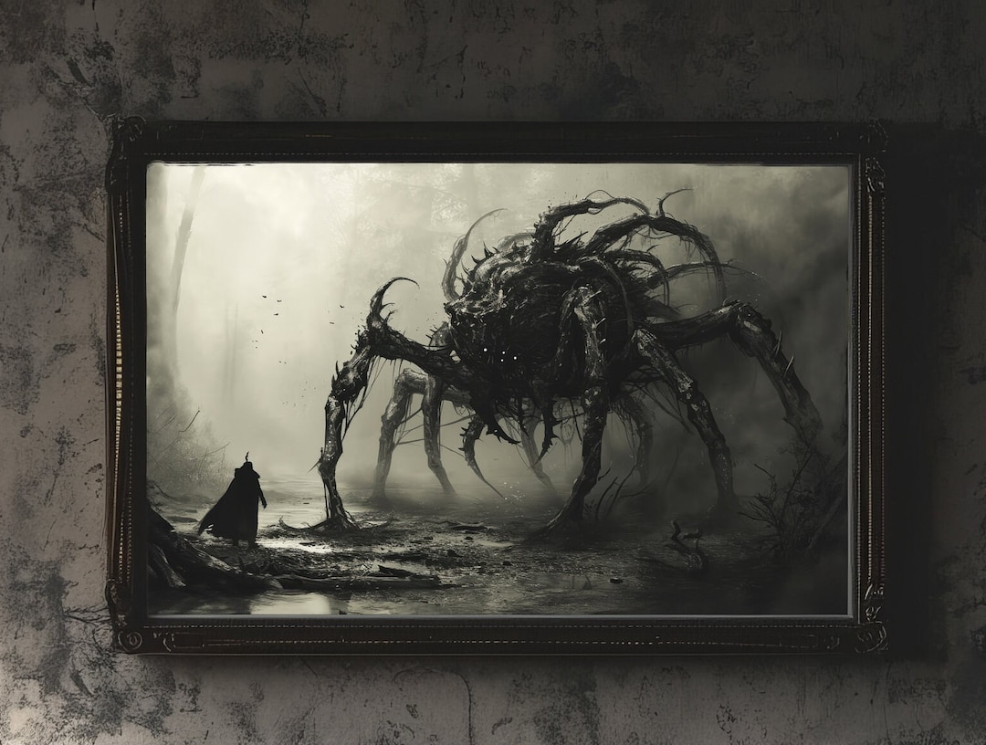 LIMITED EDITION Gothic Horror Art Print, Giant Spider Monster Vs Hero ...