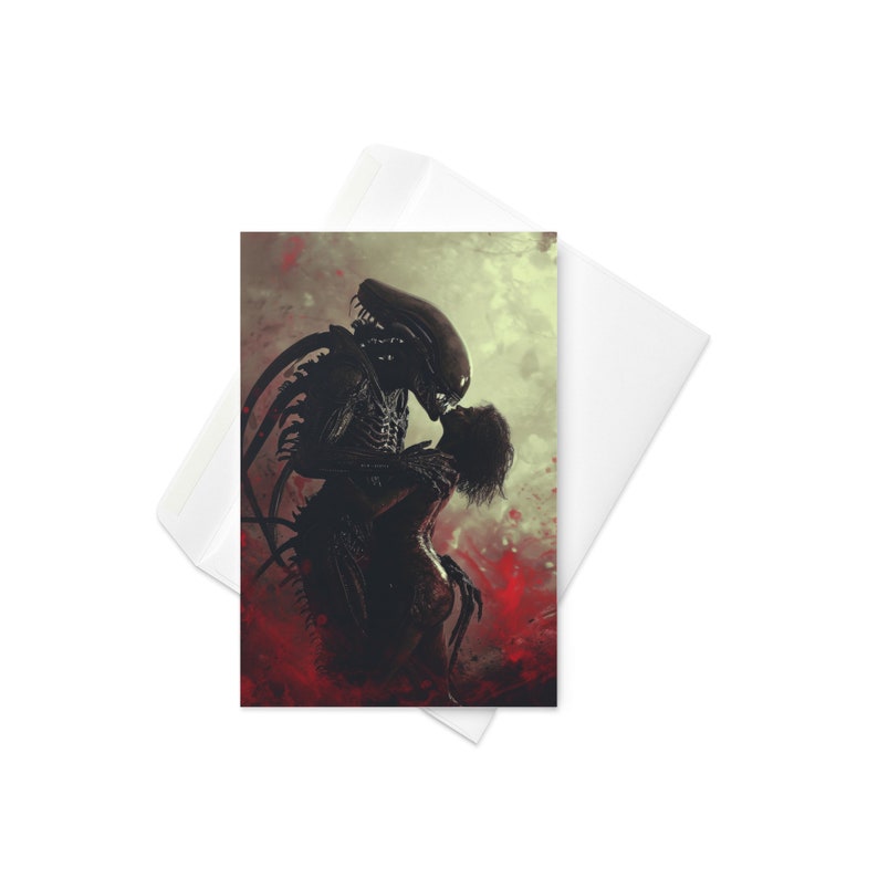 Alien-themed Valentine's Card, Xenomorph Human Romance, Sci-fi Love ...