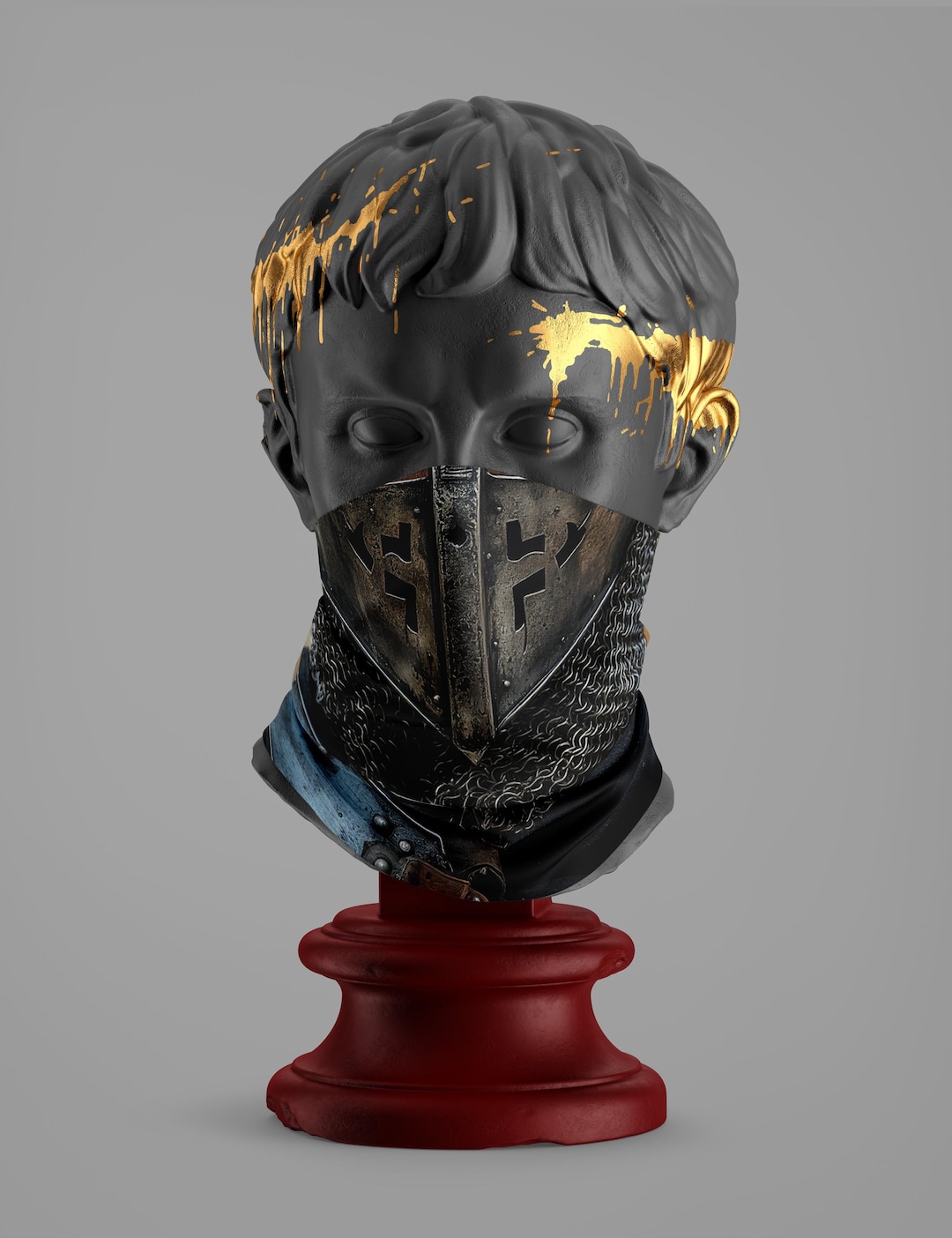 Medieval Knight Face Gaiter - Gothic Silver Armor Mask, Cosplay Warrior ...