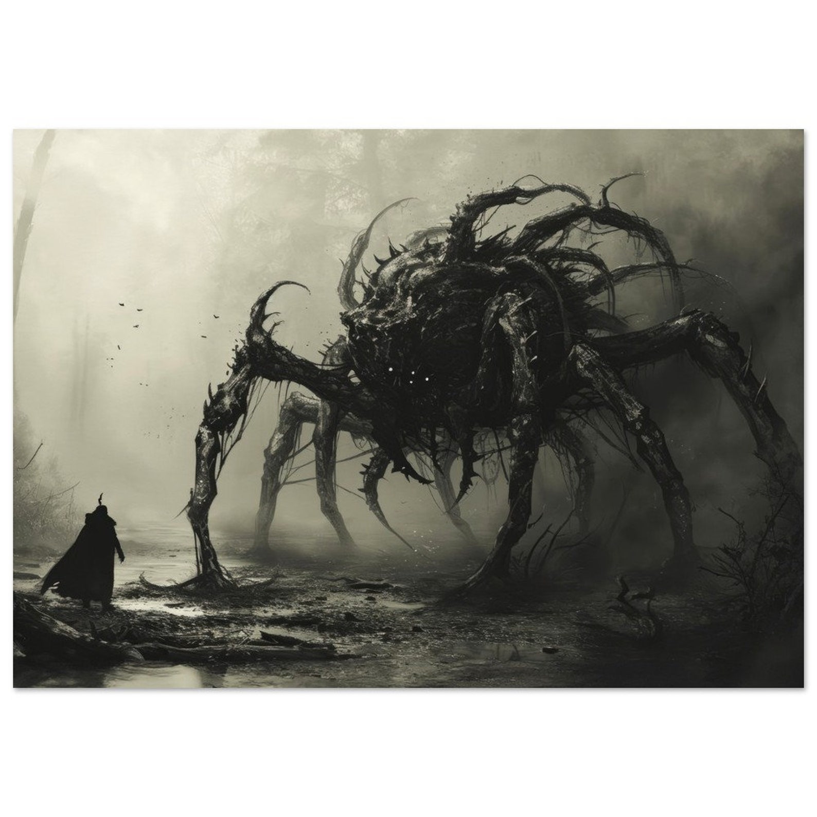 LIMITED EDITION Gothic Horror Art Print, Giant Spider Monster Vs Hero ...