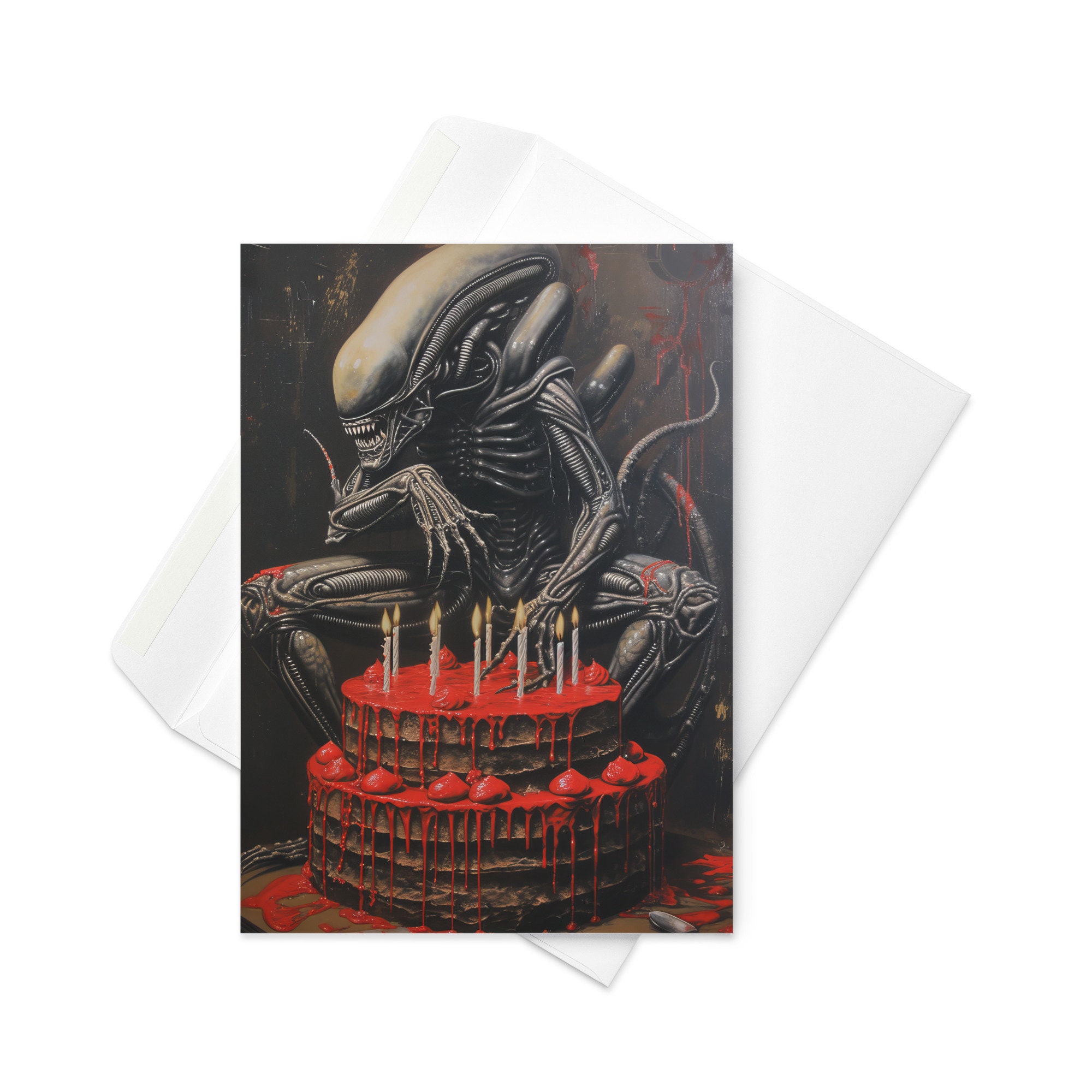 Xenomorph Cake Invasion Sci-fi Horror Birthday Card, Alien-themed Party ...