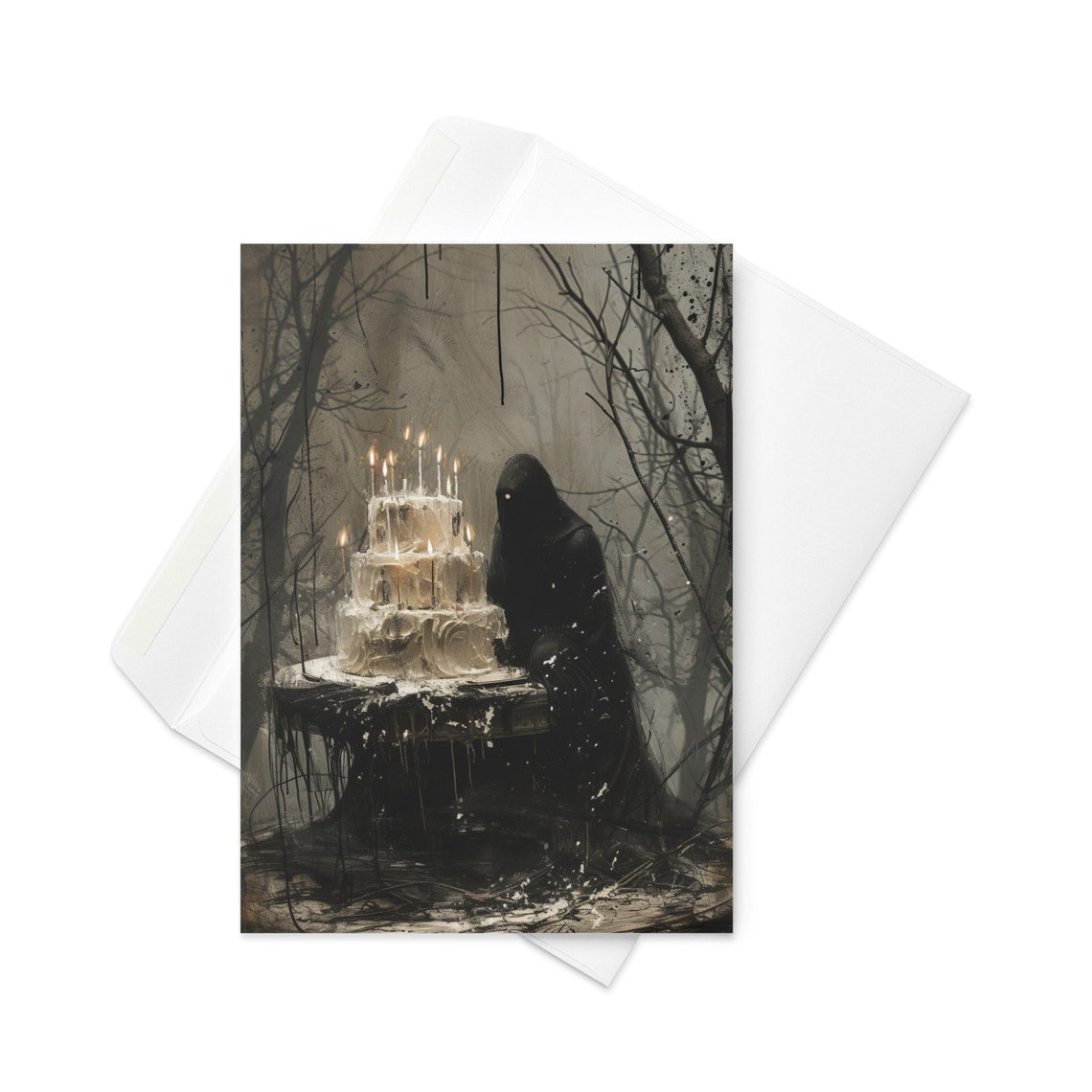 Ghastly Gathering Gothic Ghoul & Cake Birthday Card, Dark Charm, Eerie ...