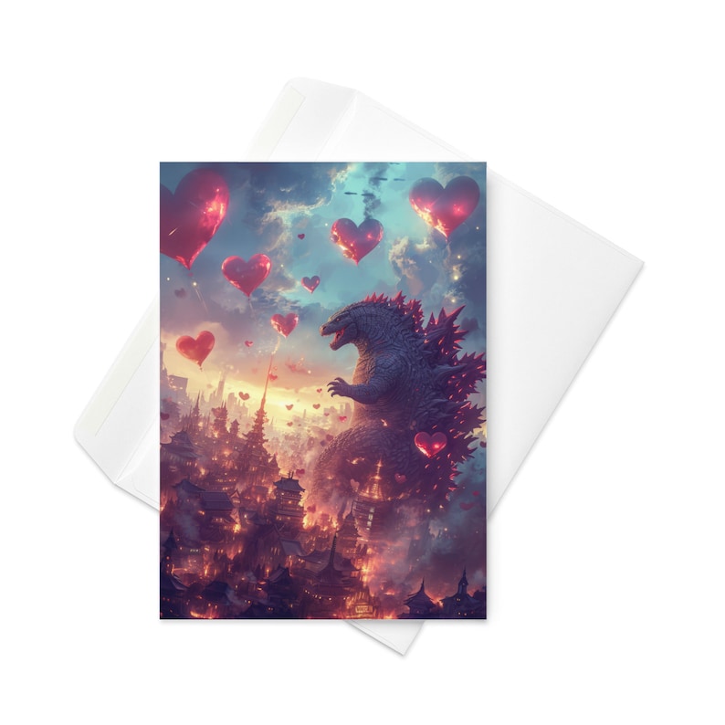 Monster Love Mayhem Godzilla Heart City Valentine's Day Card - Etsy UK