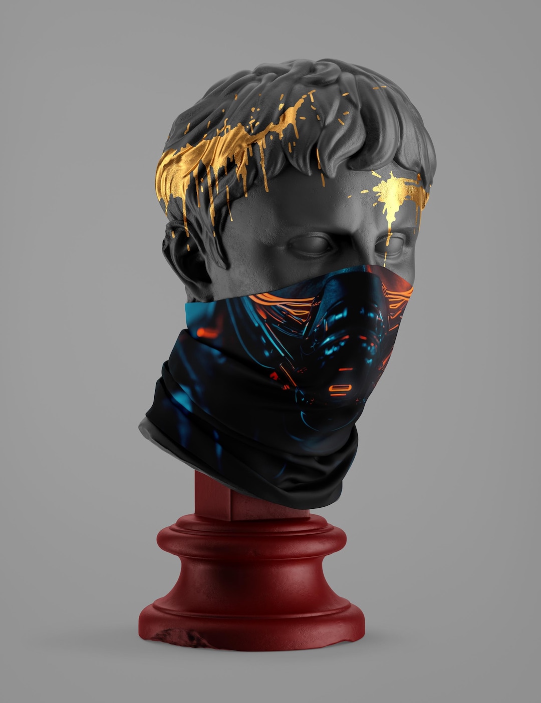 Neon Shadow Gothic Neck Gaiter – Cyberpunk Assassin Design, Orange Neon ...