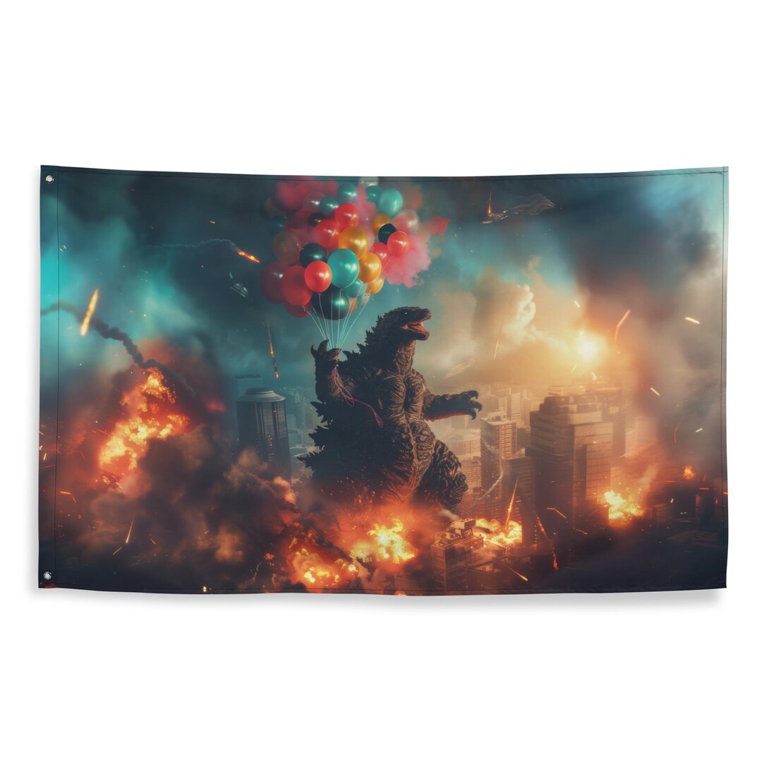 Godzilla Balloon Rampage Flag Monster City Destroyer Design Funny ...